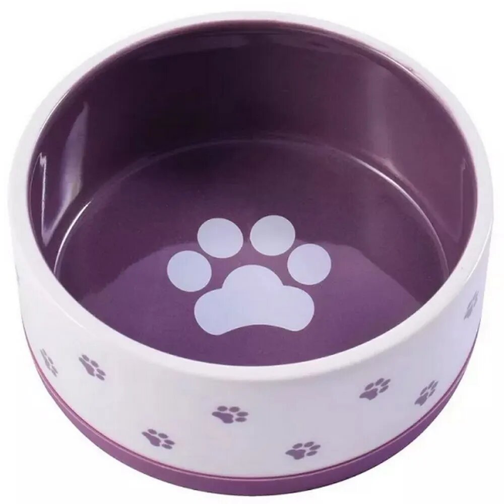 Миска Mr.Kranch для собак керамическая , нескользящая , белая с фиолетовым 360мл MKR211130