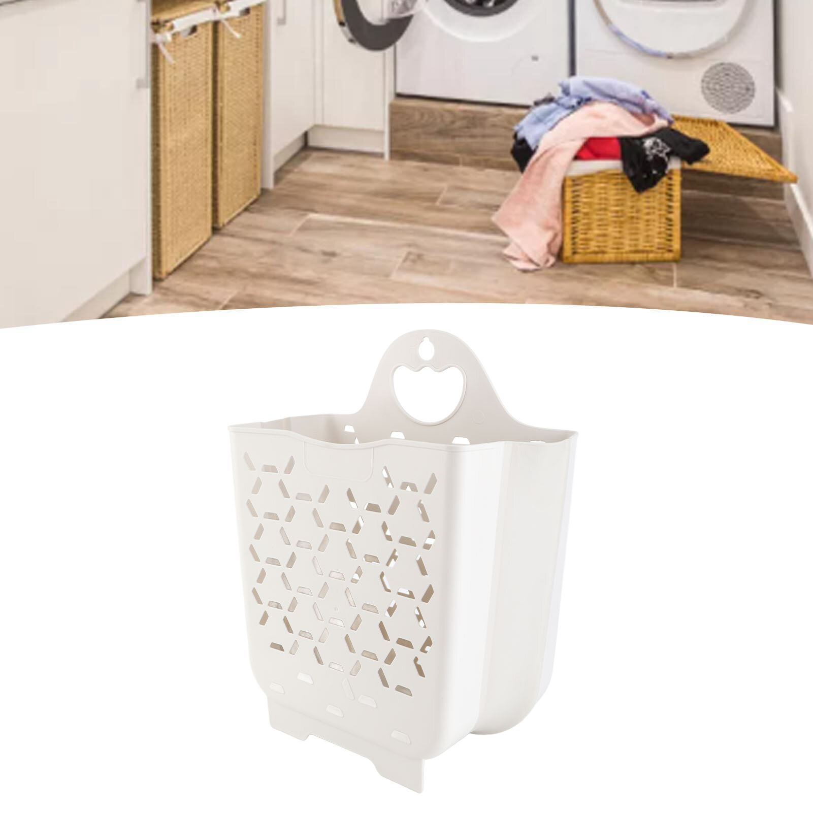 Складная подвесная корзина для белья PP Настенная складная корзина для белья для прачечной в общежитии L Белый
