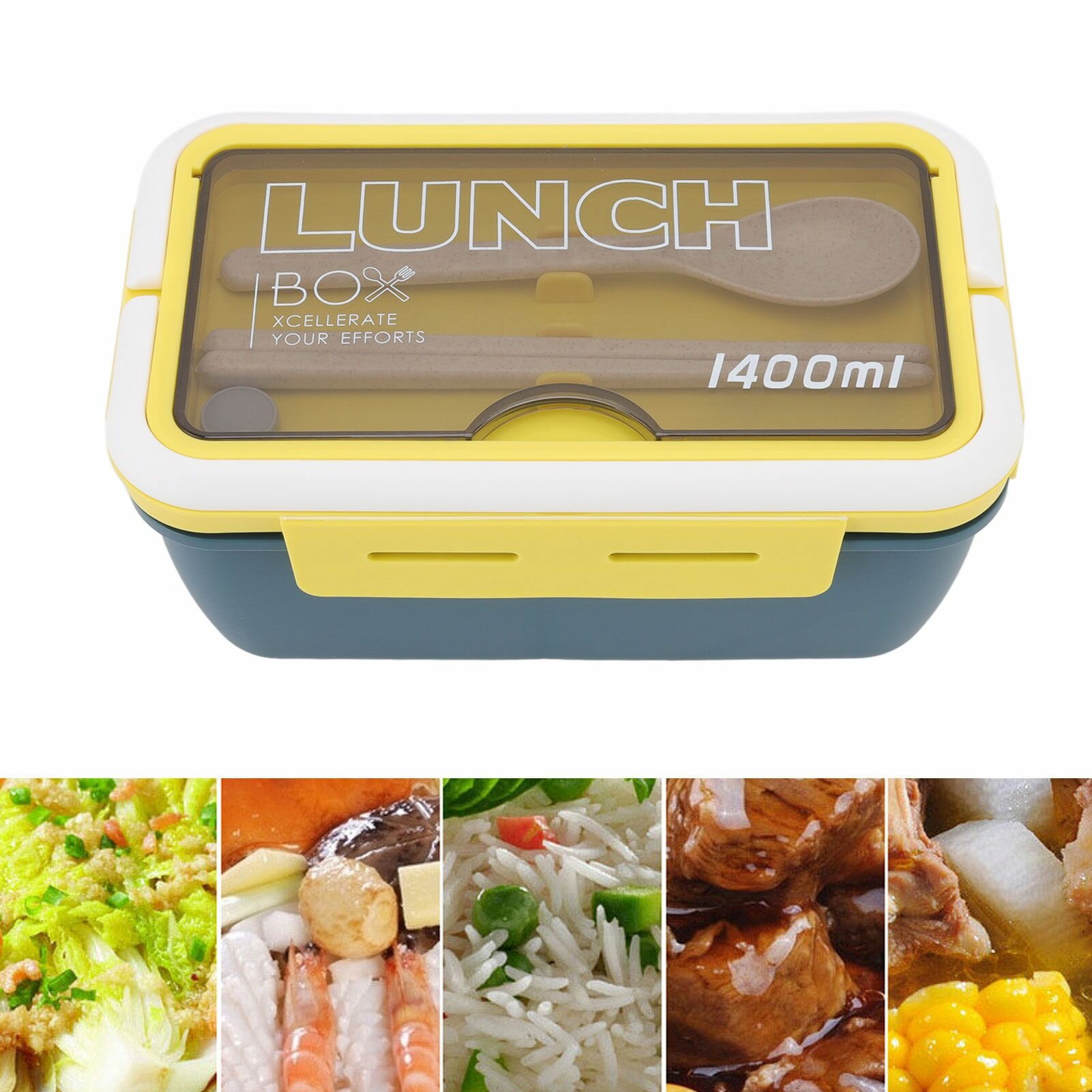 Коробки для бенто с 3 отделениями, 1400 мл, большая емкость, хорошая герметичность, термобокс для обедов для детей, студентов, работников школы, офиса, синий, желтый
