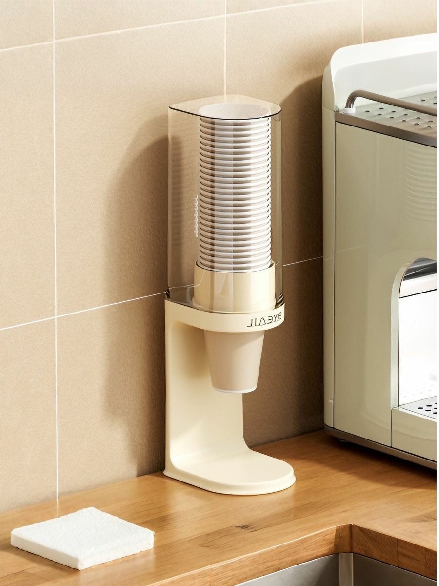 Держатель для бумажных стаканчиков, Диспенсер для стаканчиков-белый, малый, настольный, Объем 40-50 шт.