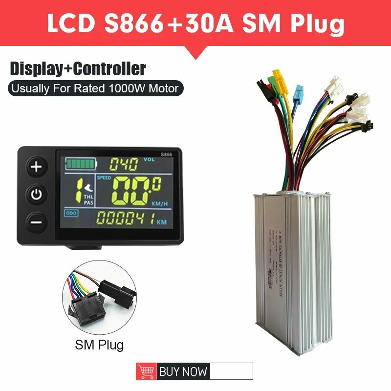 Контроллер для электровелосипеда LITTLE TT Sinawave 36В/48В с подсветкой 30A S866