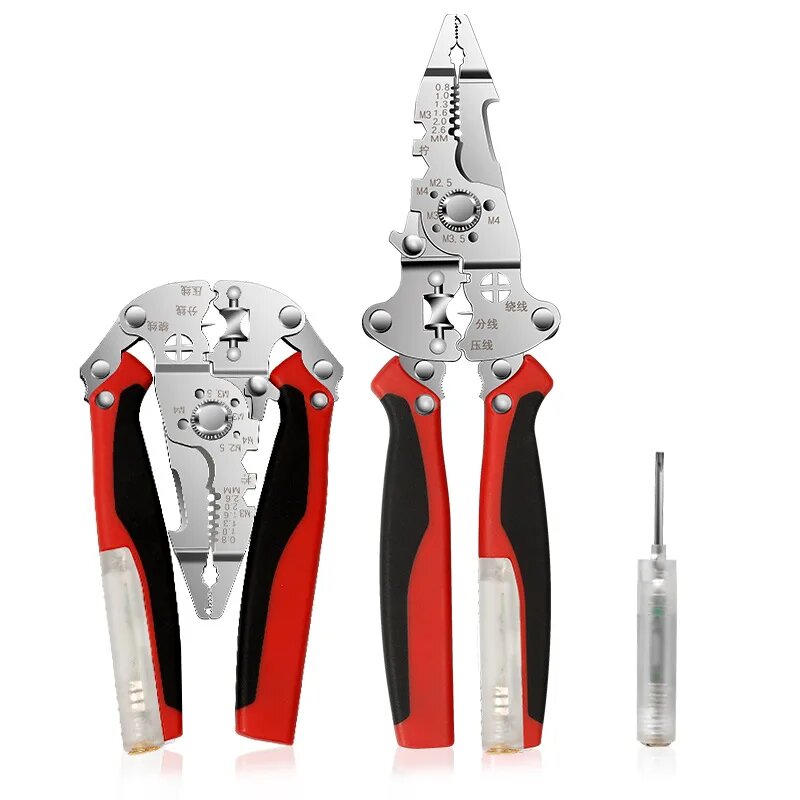 Складной инструмент для зачистки проводов, плоскогубцы для тестера напряжения с измерительной ручкой для электрических испытаний, набор для резки и вытягивания проводов