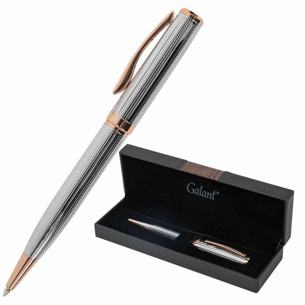 Ручка подарочная шариковая GALANT "Epsilon", корпус серебро, детали розовое золото, узел 0,7 мм, линия письма 0,5 мм, синяя