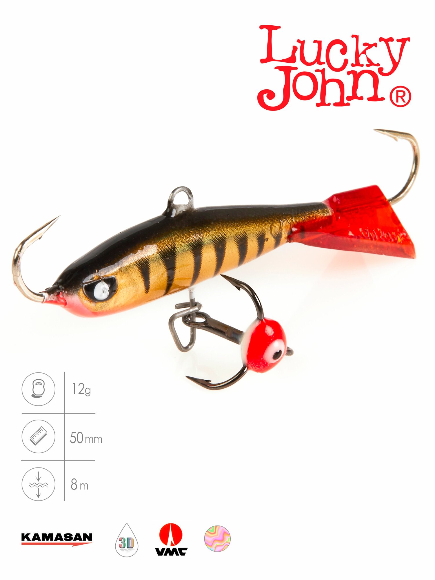 Балансир для зимней рыбалки Lucky John NORDIC 4 с тройником, длина 40мм, цвет 11HRT / Балансир Лаки Джон на окуня, судака, щуку