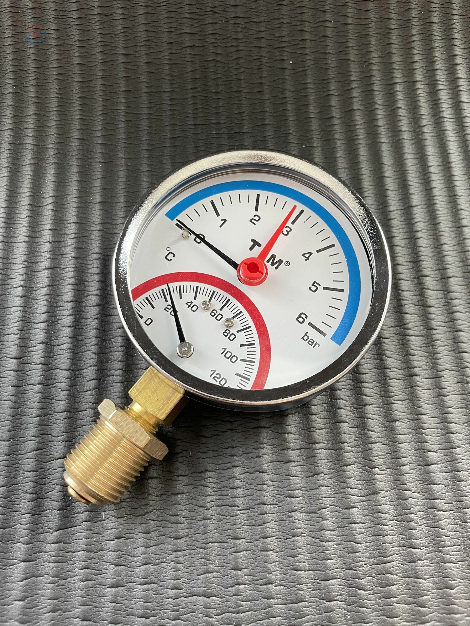 Термометр для смесителя с манометром, радиальный 80 мм, 6 бар, 1/2" резьба, контроль температуры и давления воды в душе и на кухне