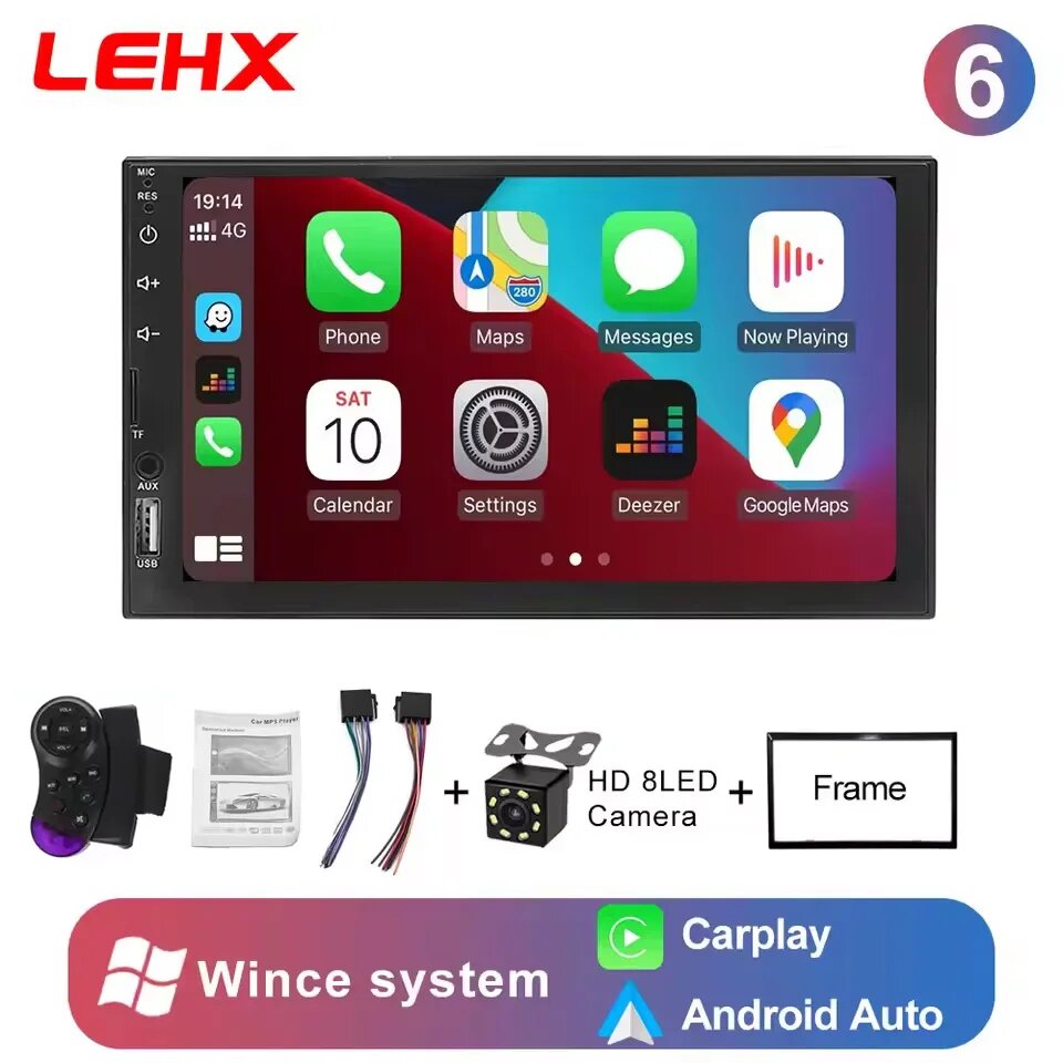 Автомагнитола LEHX 2 Din, стерео, FM, mp5-плеер, Bluetooth, сенсорный экран 7 7011-Carpl-CAM-Frame