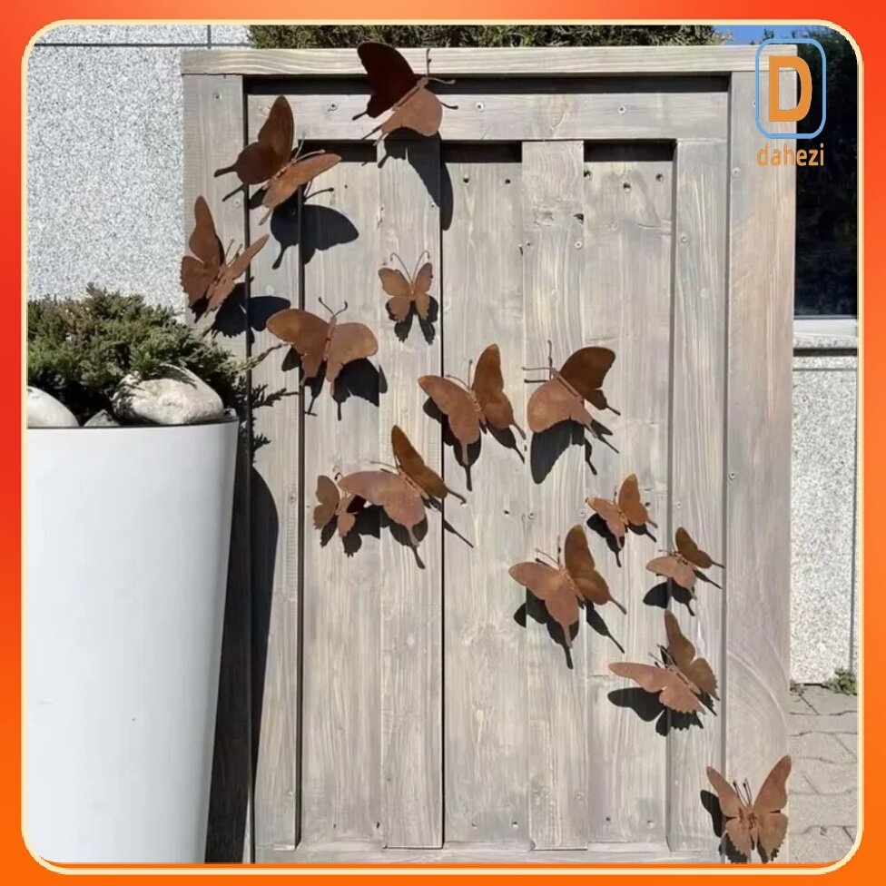 Набор из 15 ржавых металлических бабочек для декора, Коричневый