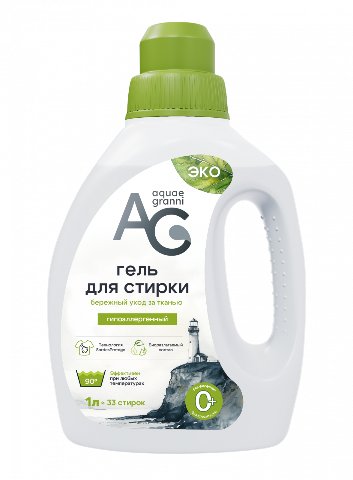 Гипоаллергенный гель для стирки Aquae Granni DELICATE, Для белого белья, 1000 мл