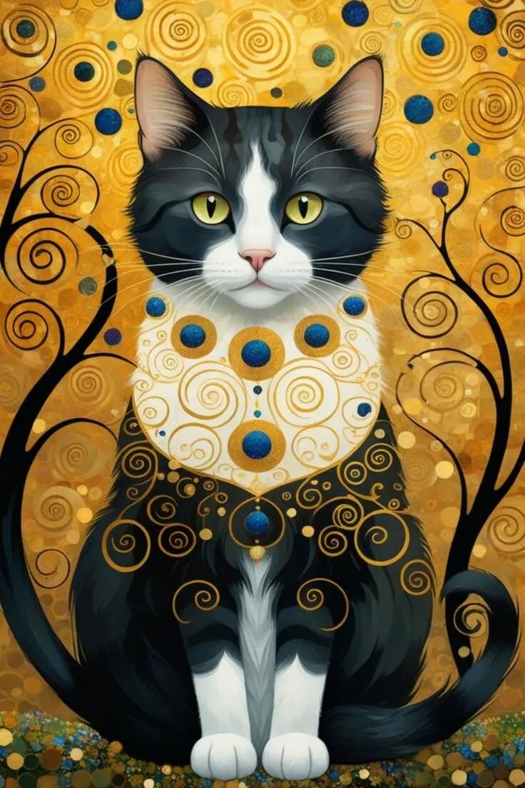 Алмазная картина "Густав Климт Кошка и женщина" алмазная огранка 40х50 см,40X50CM, белый