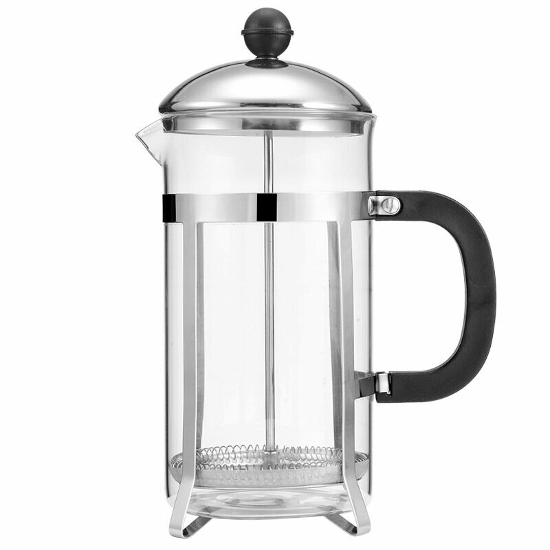 Френч-пресс для кофе, стеклянная портативная кувшинка, чайник для кофе с фильтрацией, вместимость 2 чашки, черный, 1 шт, материал: нержавеющая сталь, стекло, боросиликатное стекло