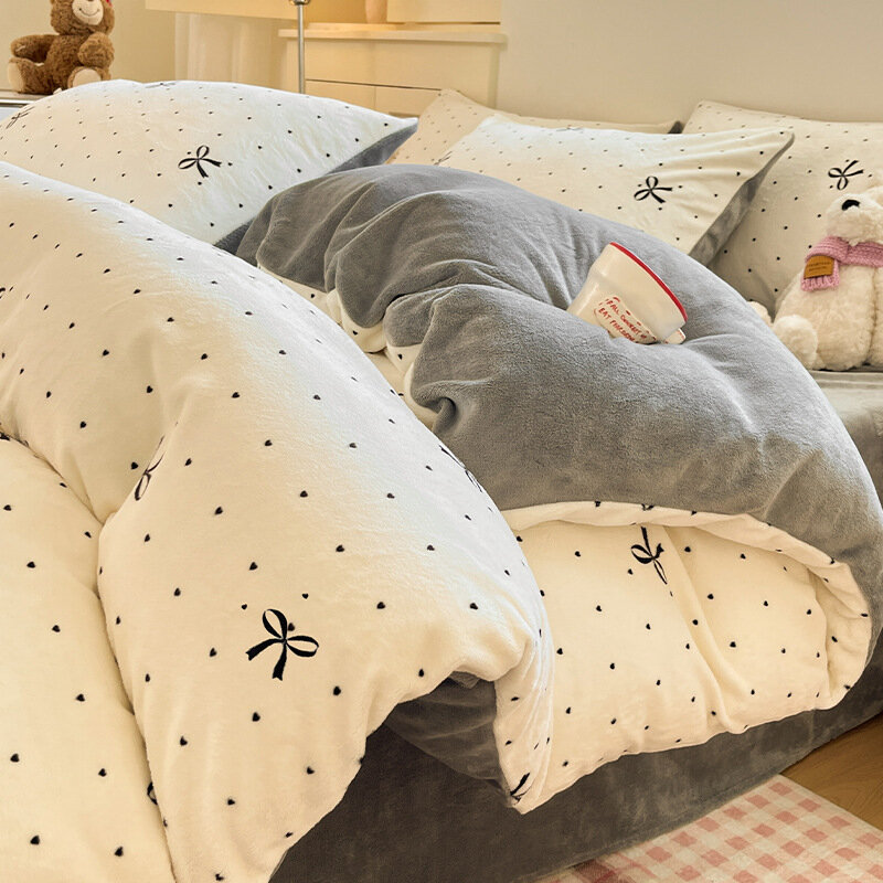 Комплект постельного белья из молочного флиса (4 предмета), простыни и пододеяльник из утолщенного кораллового флиса, зимний флисовый пододеяльник из трех предметов,150*200cm
