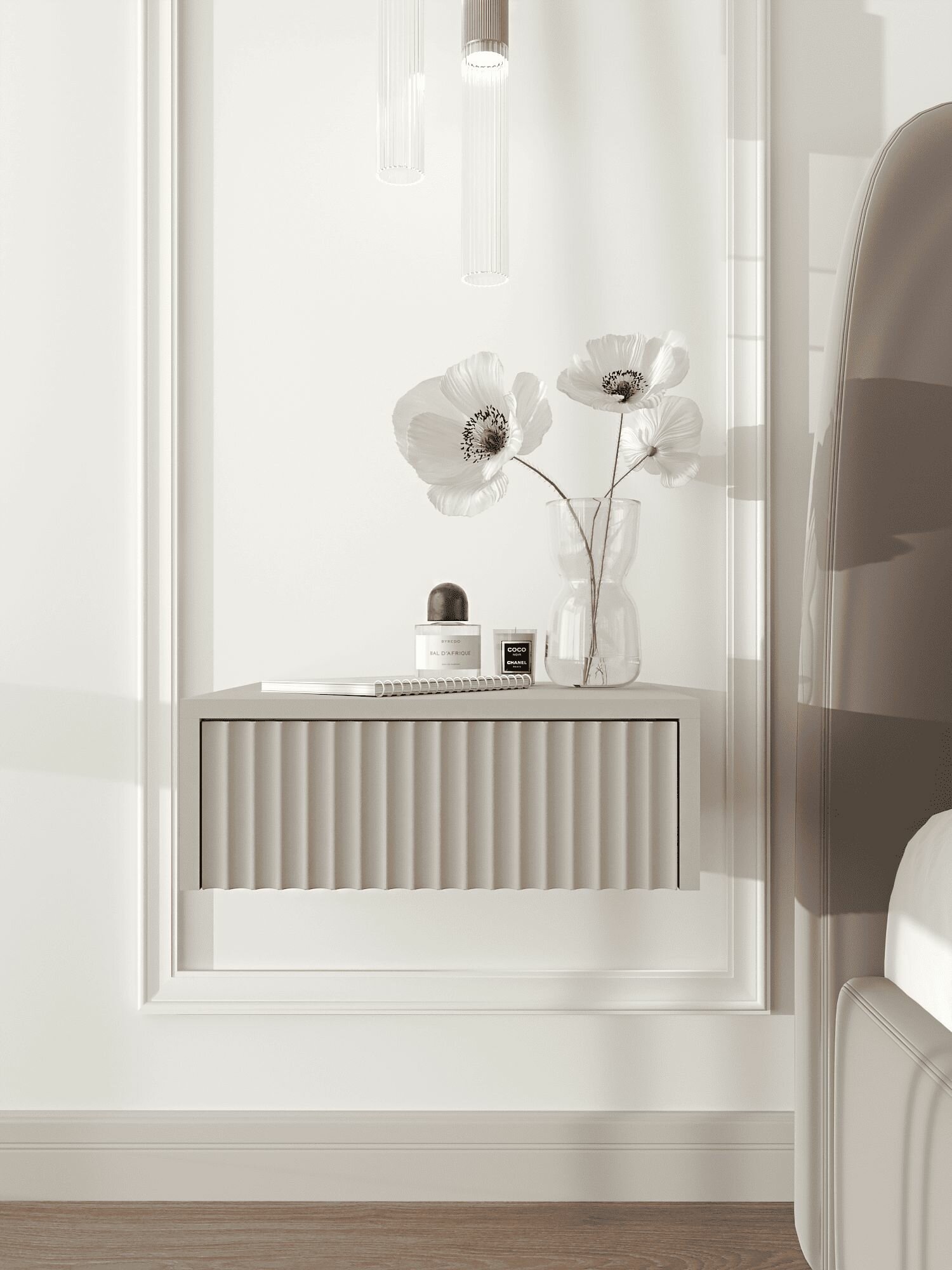 Тумба прикроватная подвесная, ЛДСП/МДФ, 1 выдвижной ящик, 40х35х15 см, Кашемир/кашемир