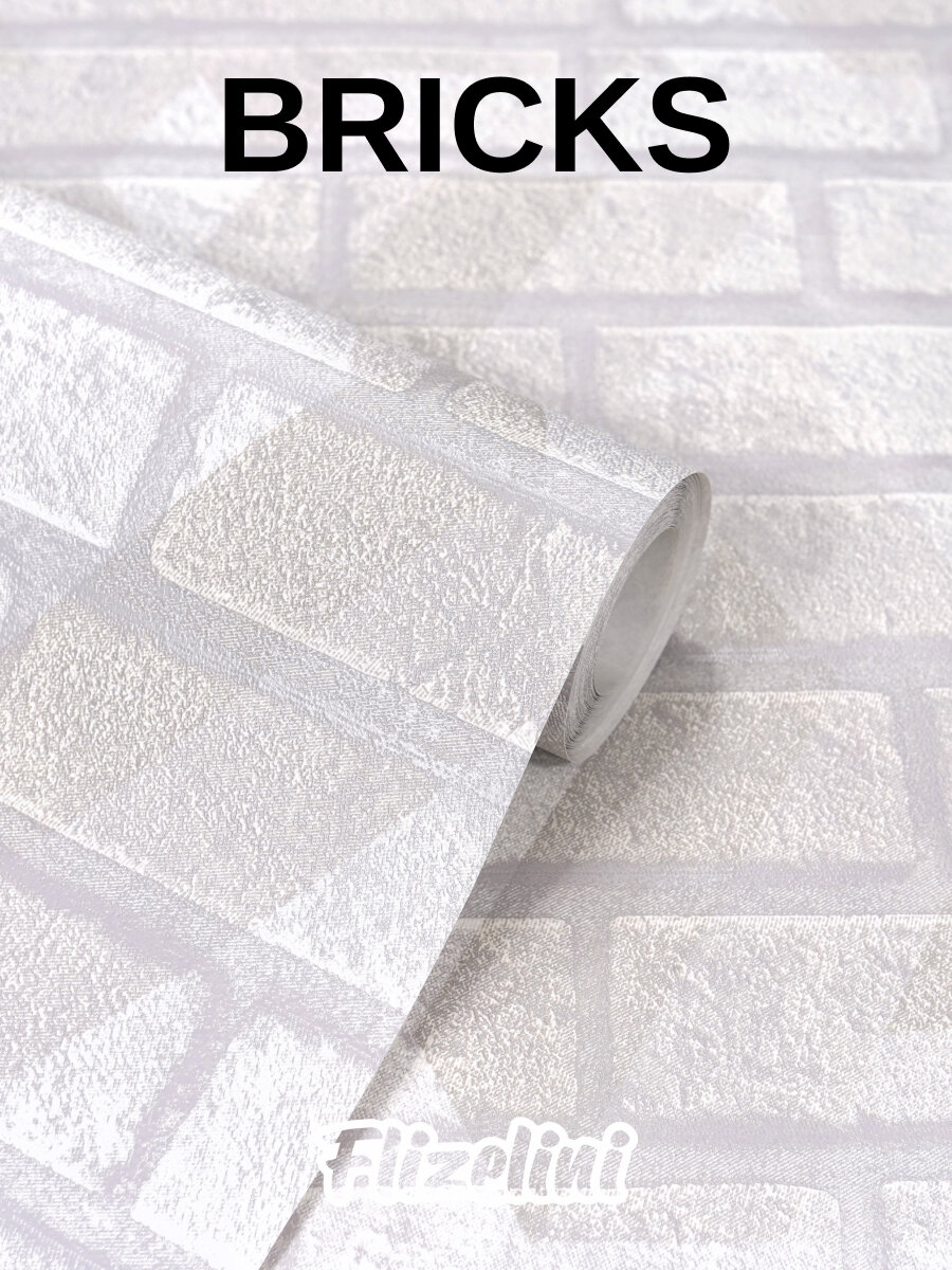Обои виниловые на флизелине, антивандальные, геометрия серая на кирпичах, метровые, Bricks (Flizelini, 2080-61)
