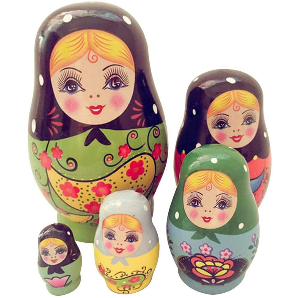 5PCS Russian Nesting Dolls Traditional Wooden Handmade Painted Toy Doll Gift