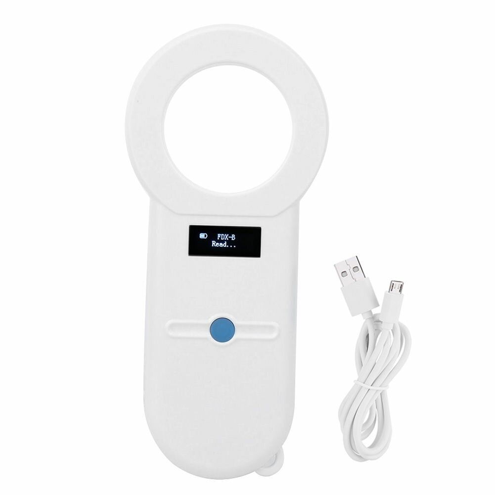 Портативный считыватель RFID микрочипов для животных, перезаряжаемый, 134.2КГц, с OLED-дисплеем, USB зарядка