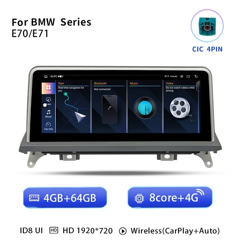 Автомобильный мультимедийный плеер Android 14, для BMW X5 E70 X6 E71 2007-2013, радиоэкран, оригинальный CCC CIC, навигация, аудио Carplay 8Core 64GB CIC