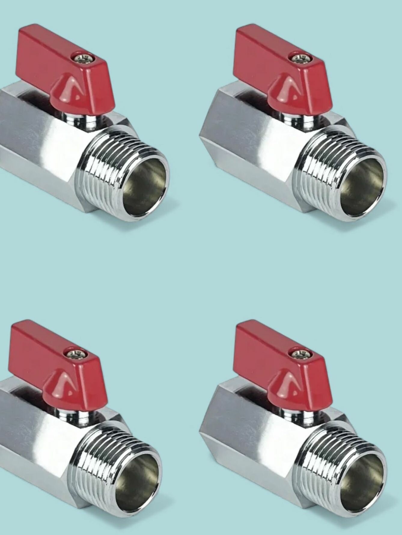 Кран шаровый VALFEX MINI 1/2 ВН, хром, красная ручка, комплект 4 шт