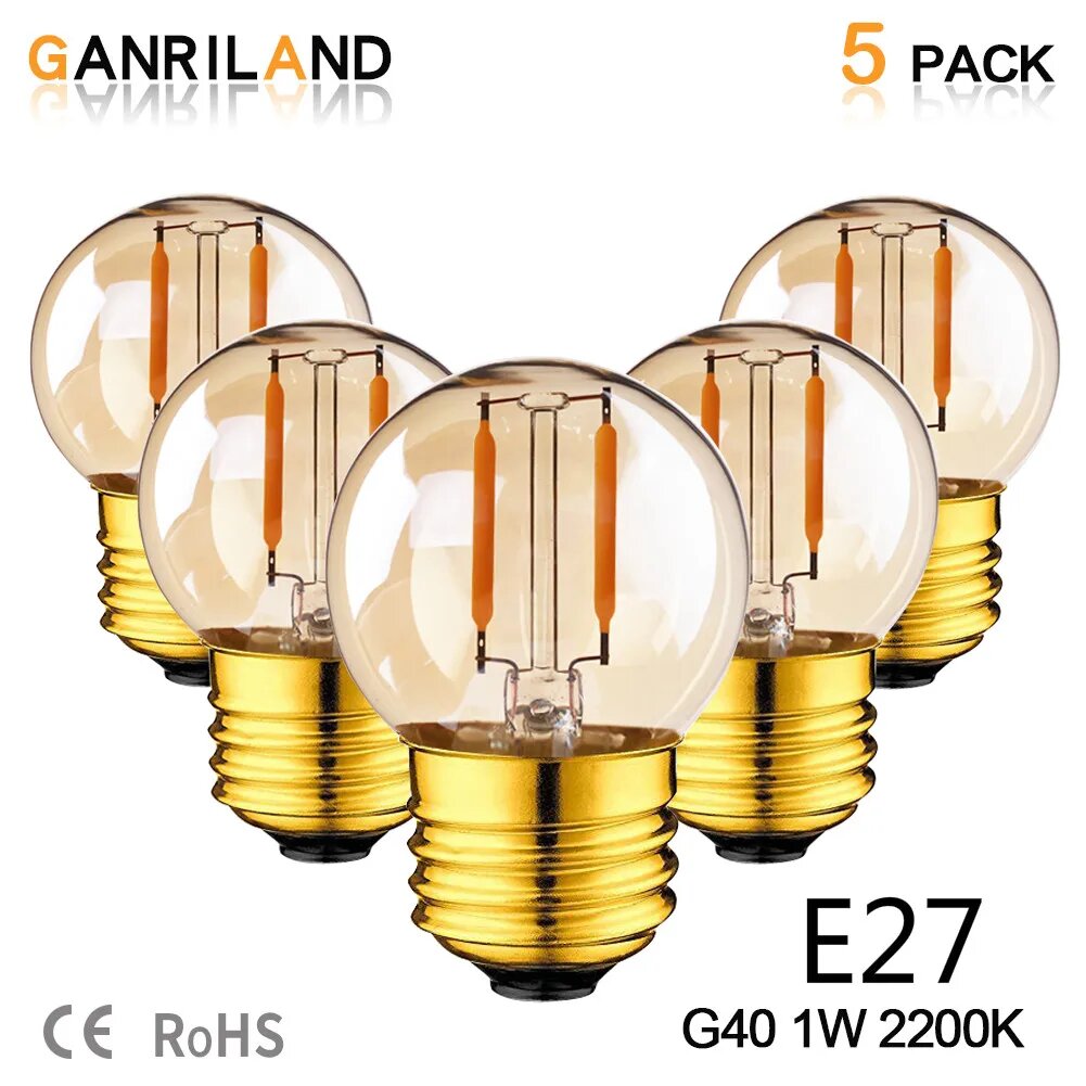 GANRILAND Светодиодная лампа G40 1Вт Янтарное стекло 12/24В