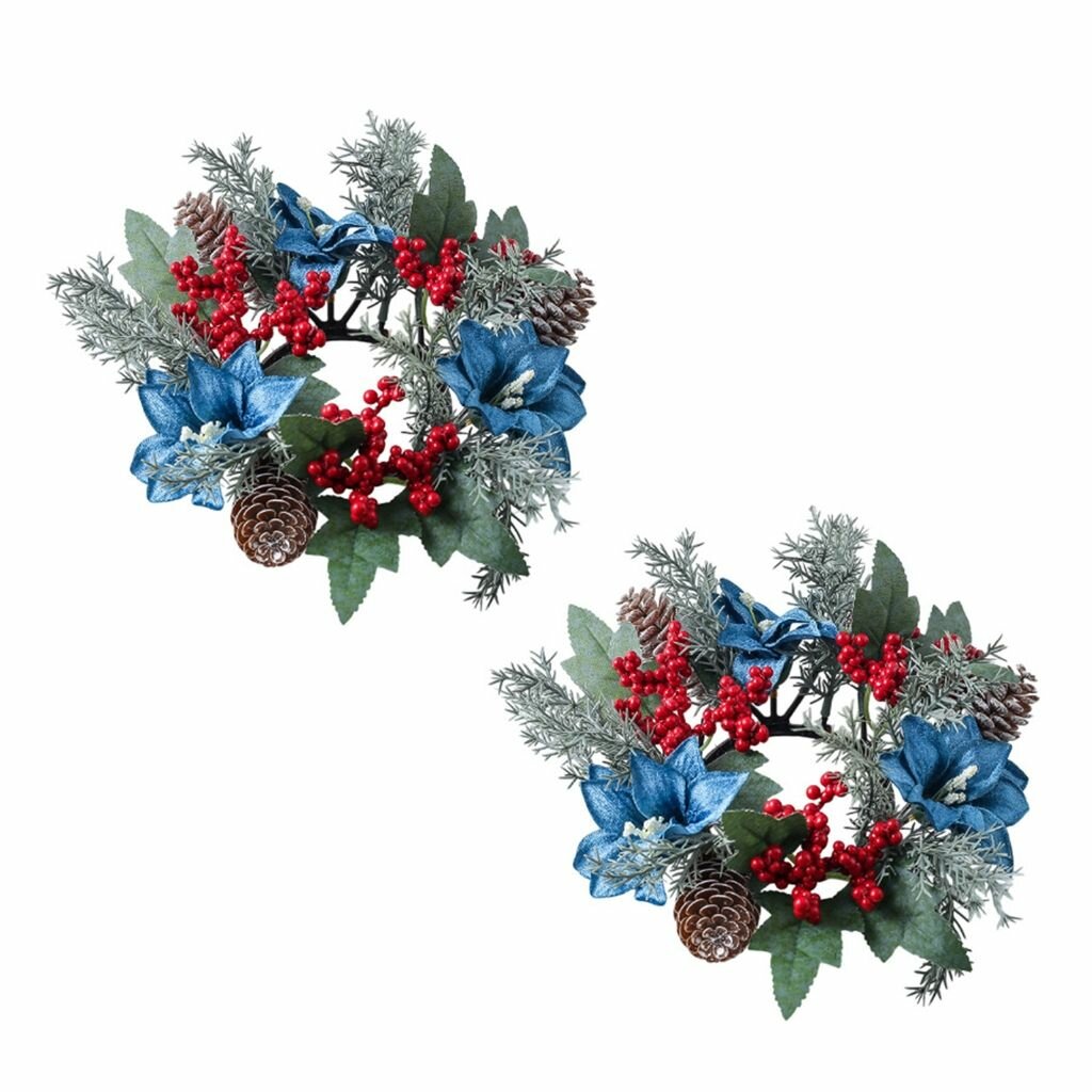 2 штуки рождественской свечи из сосновых шишек, подсвечник-гирлянда из красно-синих цветов