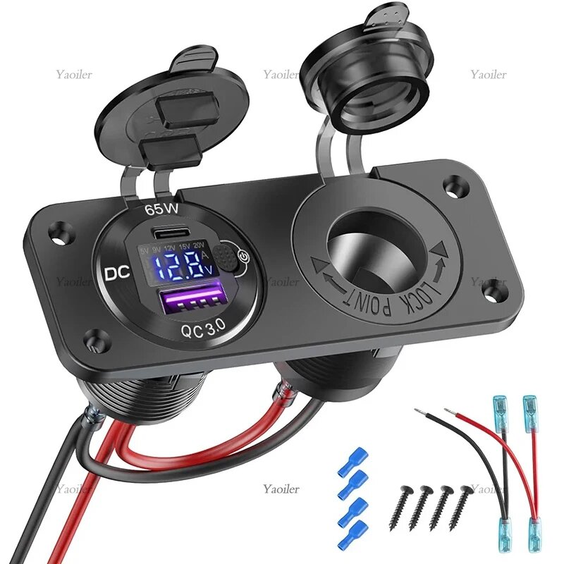 Модернизированная розетка прикуривателя 12 В QC3.0, водонепроницаемая USB PD, автомобильная розетка для зарядки, панель для автомобиля, мотоцикла, автофургона, морская розетка Blue Light