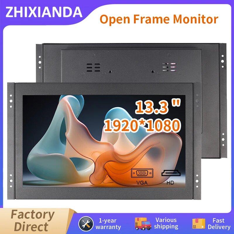 13,3 дюймовый 1920*1080 HD промышленный дисплей Zhixianda с открытой рамкой резистивный/емкостный сенсорный экран монитор с интерфейсом VGA HDMI