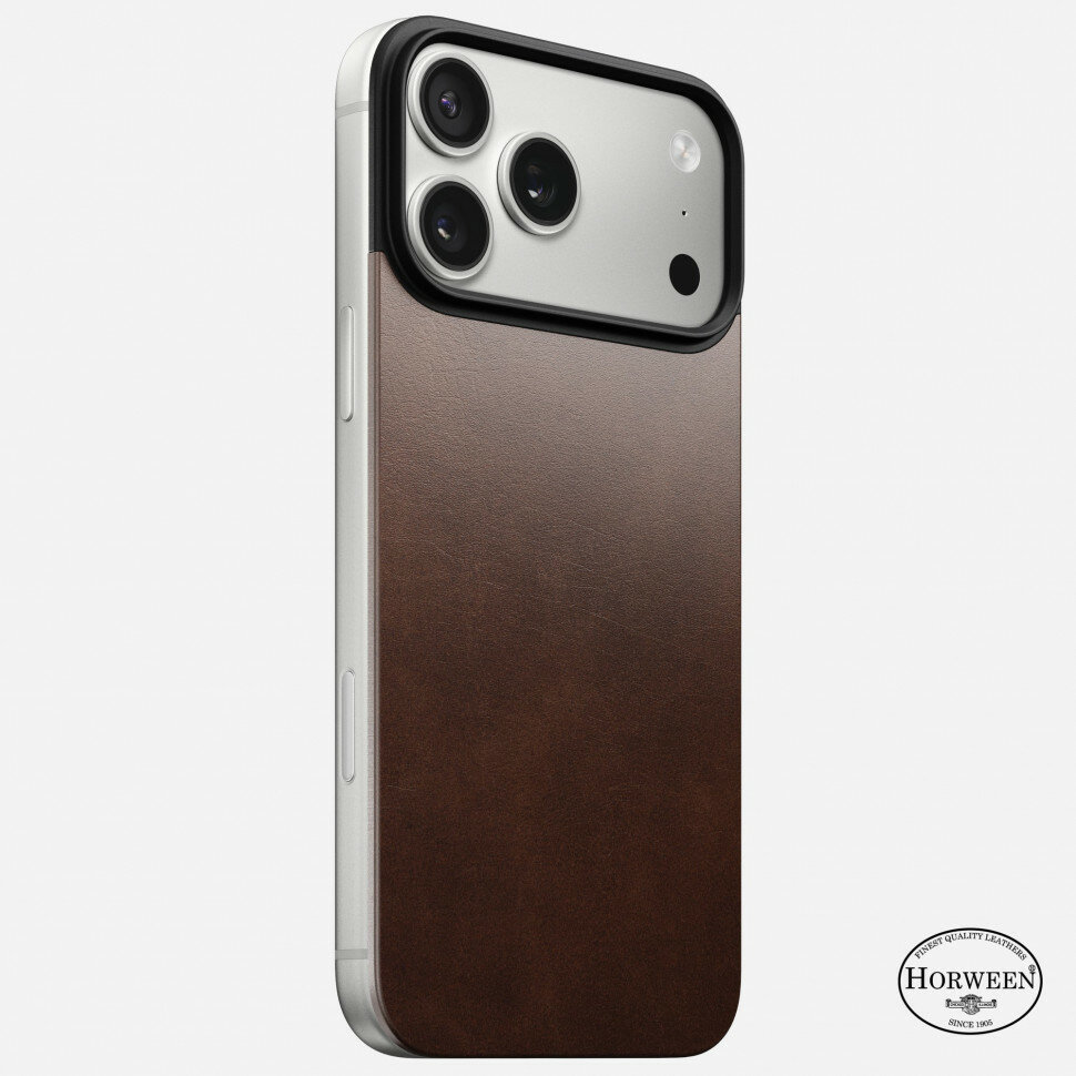 Кожаный чехол-накладка Nomad Magnetic Horween Leather Back для iPhone 17 Pro Max коричневый (Rustic Brown)