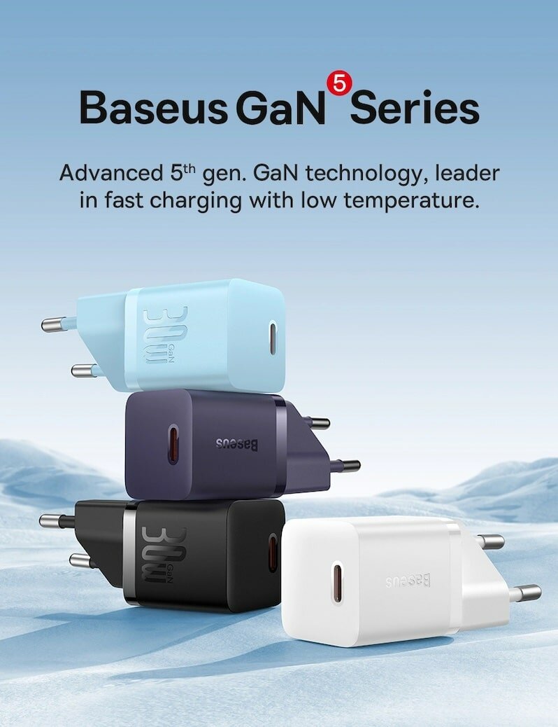 Сетевое зарядное устройство BASEUS GaN5 Fast Charger USB-C, 30W, Purple