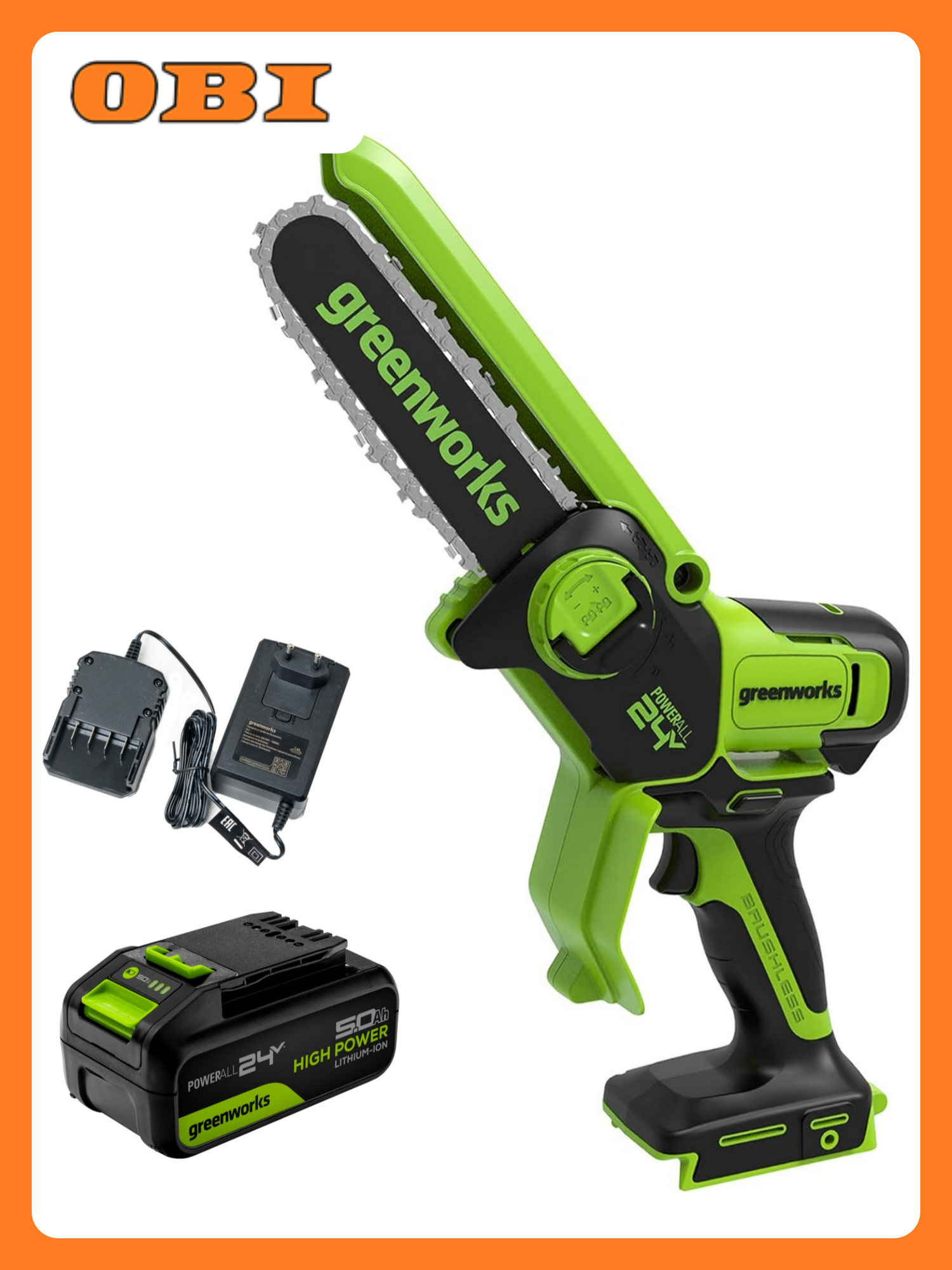 Пила аккумуляторная GREENWORKS GD24CSMNX 2008707UA 24В 15см АКБ и З/У