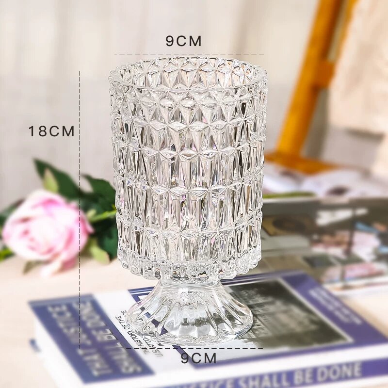 Ретро французский стеклянный вазон с рельефом в виде алмазной узор, прозрачный, ваза для водного цветоводства, идеален