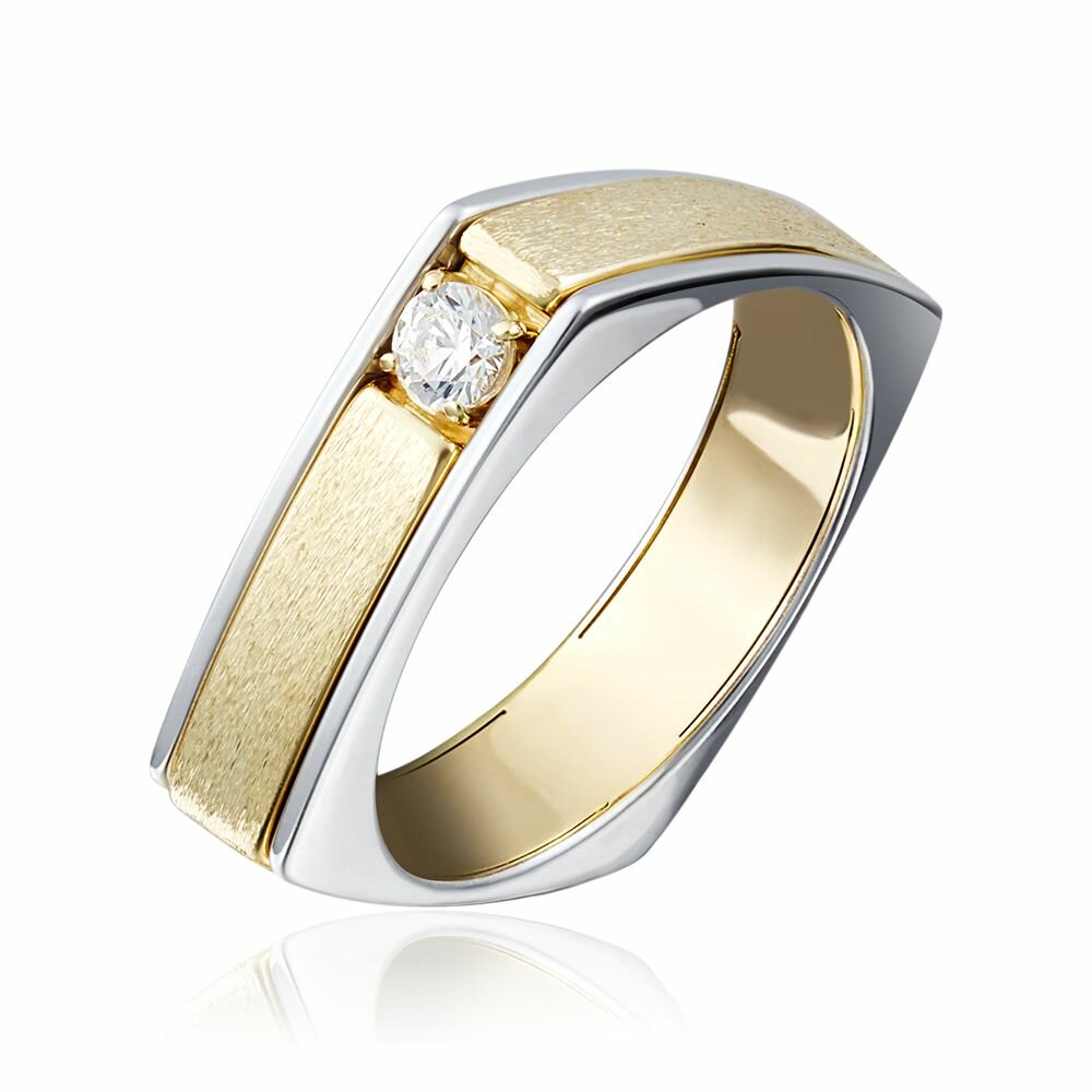 Кольцо, комбинированное золото, 585 проба, родирование, бриллиант