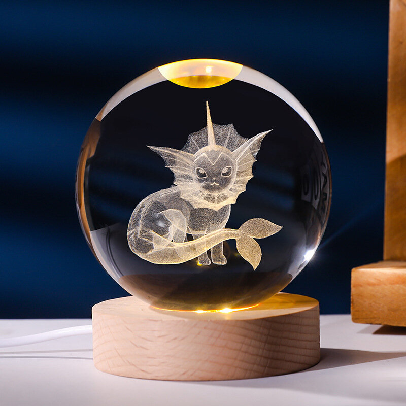 Ночной светильник-статуэтка «Стич» из хрусталя + Деревянная основа (6 см, тёплый свет) / Светящийся хрустальный шар