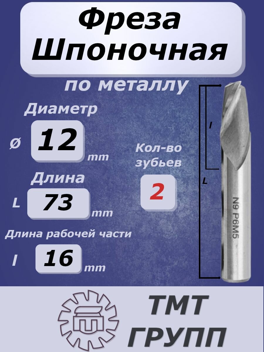 Фреза 12 мм. шпоночная по металлу ц/х Р6М5