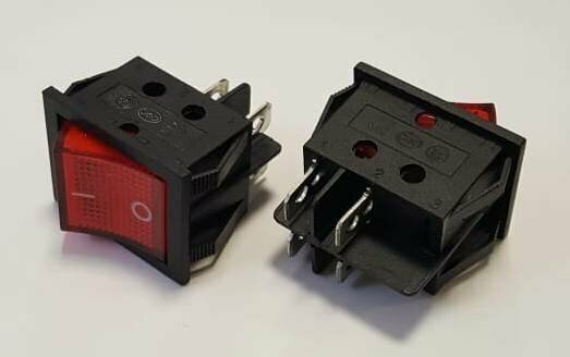 2 шт, Переключатель KCD4-201N-C3 (QY604-201) на 250 Вольт, красный, с подсветкой, 4 контакта
