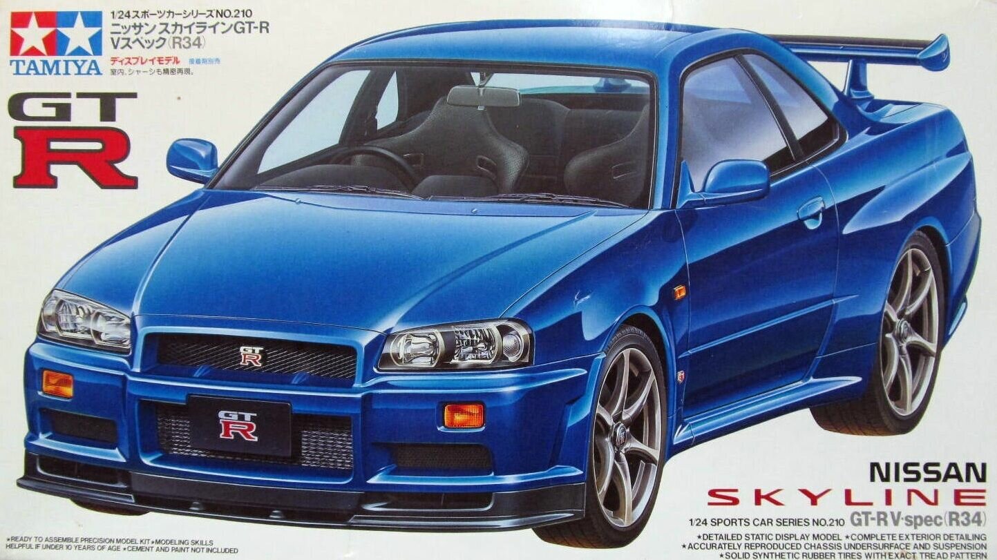 Nissan Skyline GT-R R34 V-Spec 1:24 Tamiya 24210, культовый японский спорткар, набор хобби масштабная реплика BNR34
