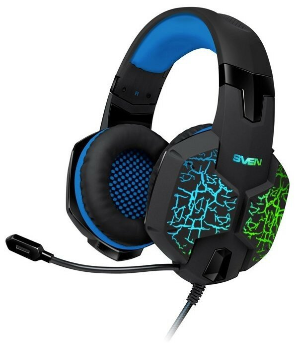 Игровые наушники с микрофоном SVEN AP-U980MV, черный-синий (USB, LED, 7.1)