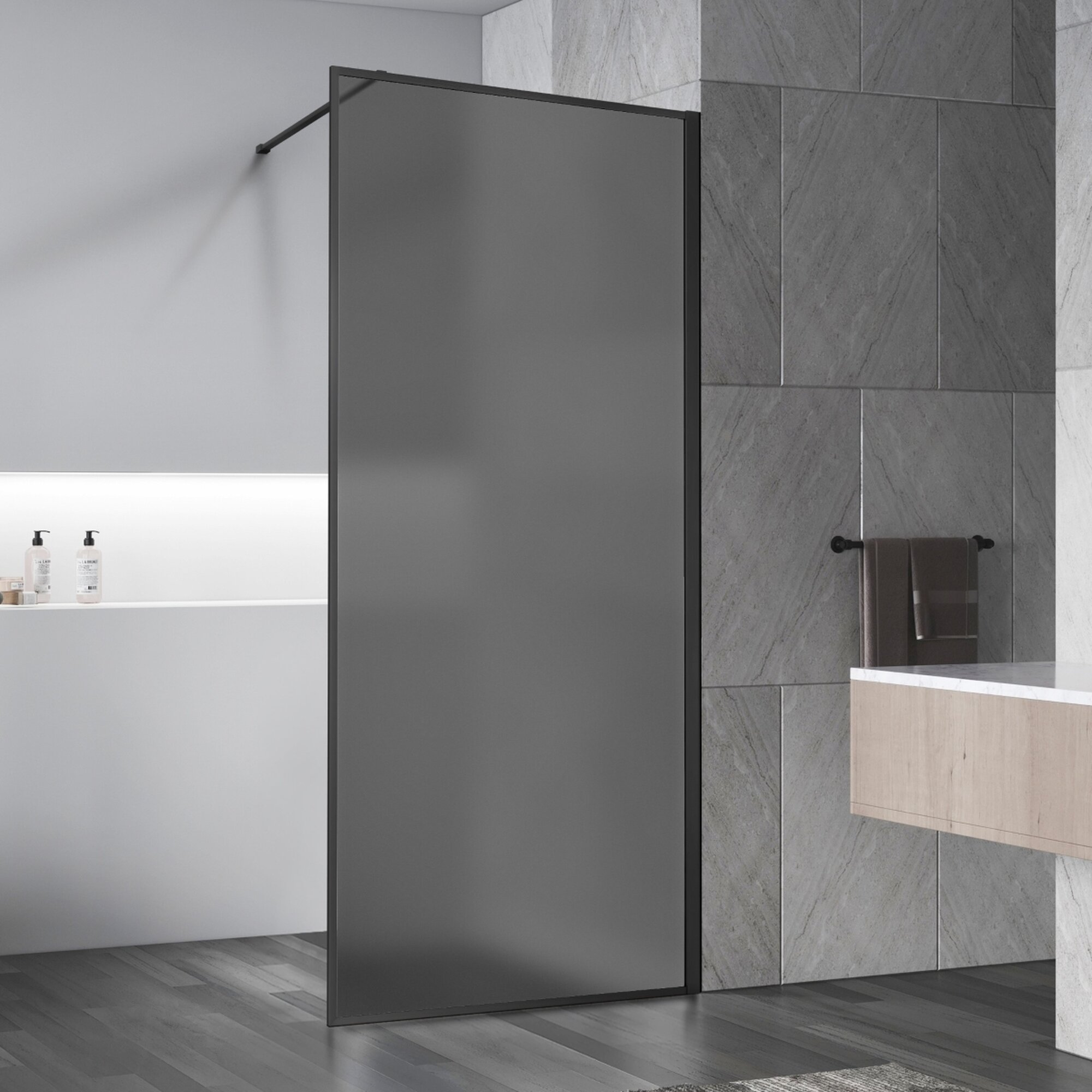 Душевая перегородка Walk-In VSW-1HP900GFB, 900*2000, черный матовый, стекло матовое тонированное