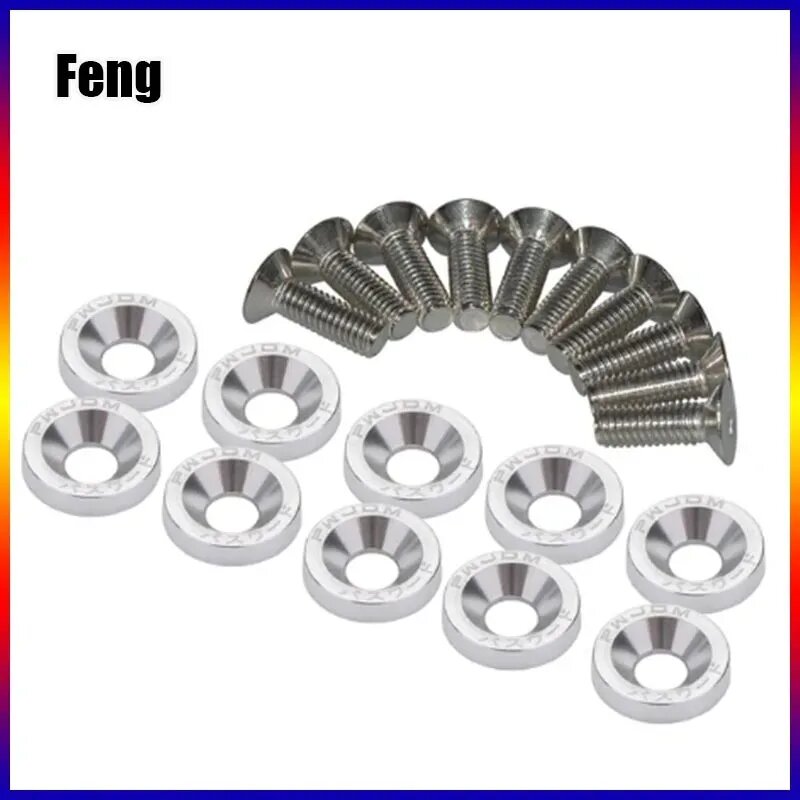 Универсальные шайбы для крыльев JDM, набор болтов M6, модификация автомобиля, прокладка, винт, бампер крыла, двигатель, алюминиевые вогнутые винты, шестигранный крепеж 1 pack Silver