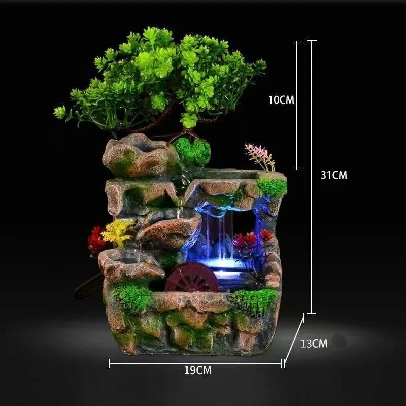 JIYAOOWR Фонтан садовый,1м3/часНастольный фонтан из смолы с подсветкой для дома 18смx15смx30см
