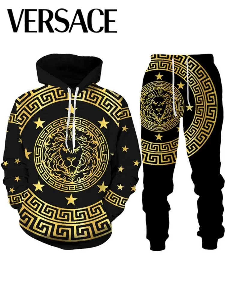 Комплект одежды Versace Весенне-Осенний Комплект-Модные Худи с Капюшоном и Спортивные Брюки для Мужчин и Женщин, Уличный Стиль от Итальянского Бренда