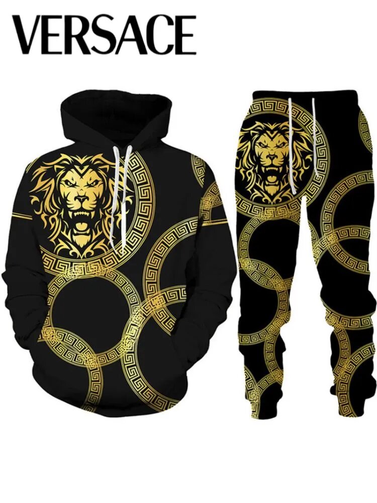 Комплект одежды Versace Весенне-Осенний Комплект-Модные Худи с Капюшоном и Спортивные Брюки для Мужчин и Женщин, Уличный Стиль от Итальянского Бренда