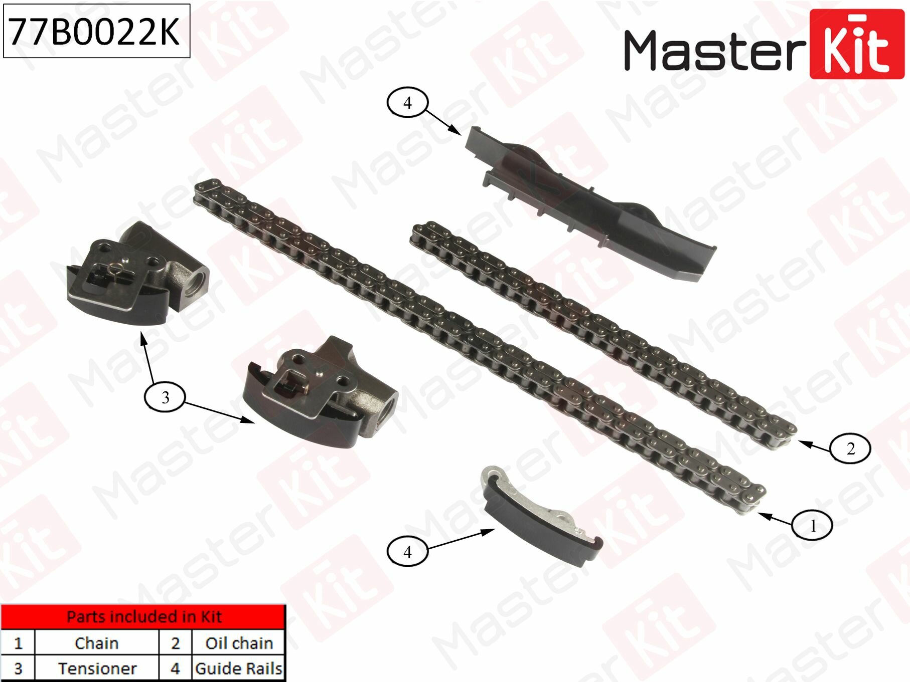 Комплект цепи ГРМ NISSAN Micra, II 1.0 i 16V CG10DE/CGA3DE 92-02 без звездочек MasterKit 77B0022K