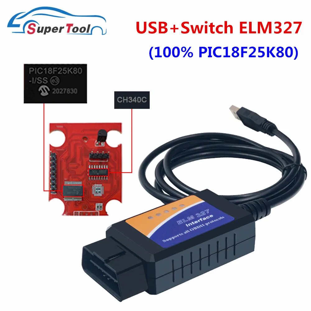 Диагностический сканер OBD2, с чипом USB PIC18F25K80, ELM327 V1.5, ELM 100% V1.5/327, USB переключатель CA/MS CAN для Forscan OBDII Code Reade, 1,5