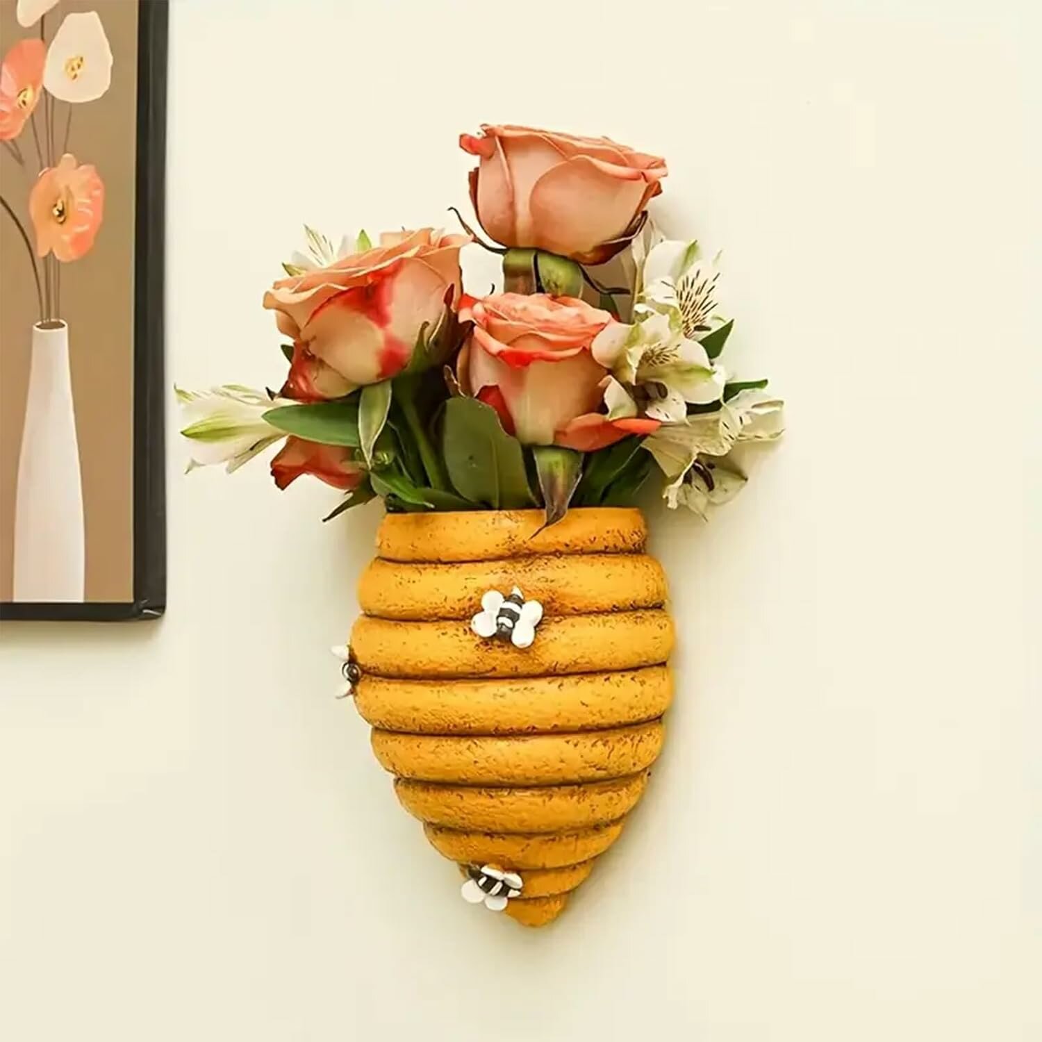 HAQI Настенный декоративный горшок-улей с цветами и пчелами для дома и сада: причудливый кашпо в курортном стиле, подарок для любителей природы