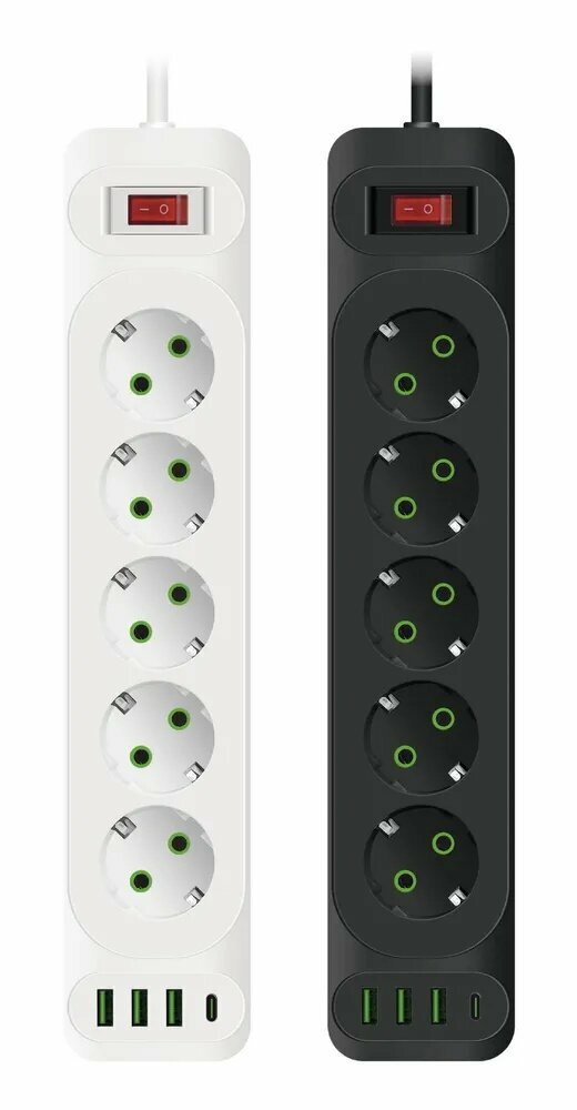 Сетевой фильтр HOCO NS2 5 гнезда + 3USB+1Type-c, 2м 2500W черное 1 шт