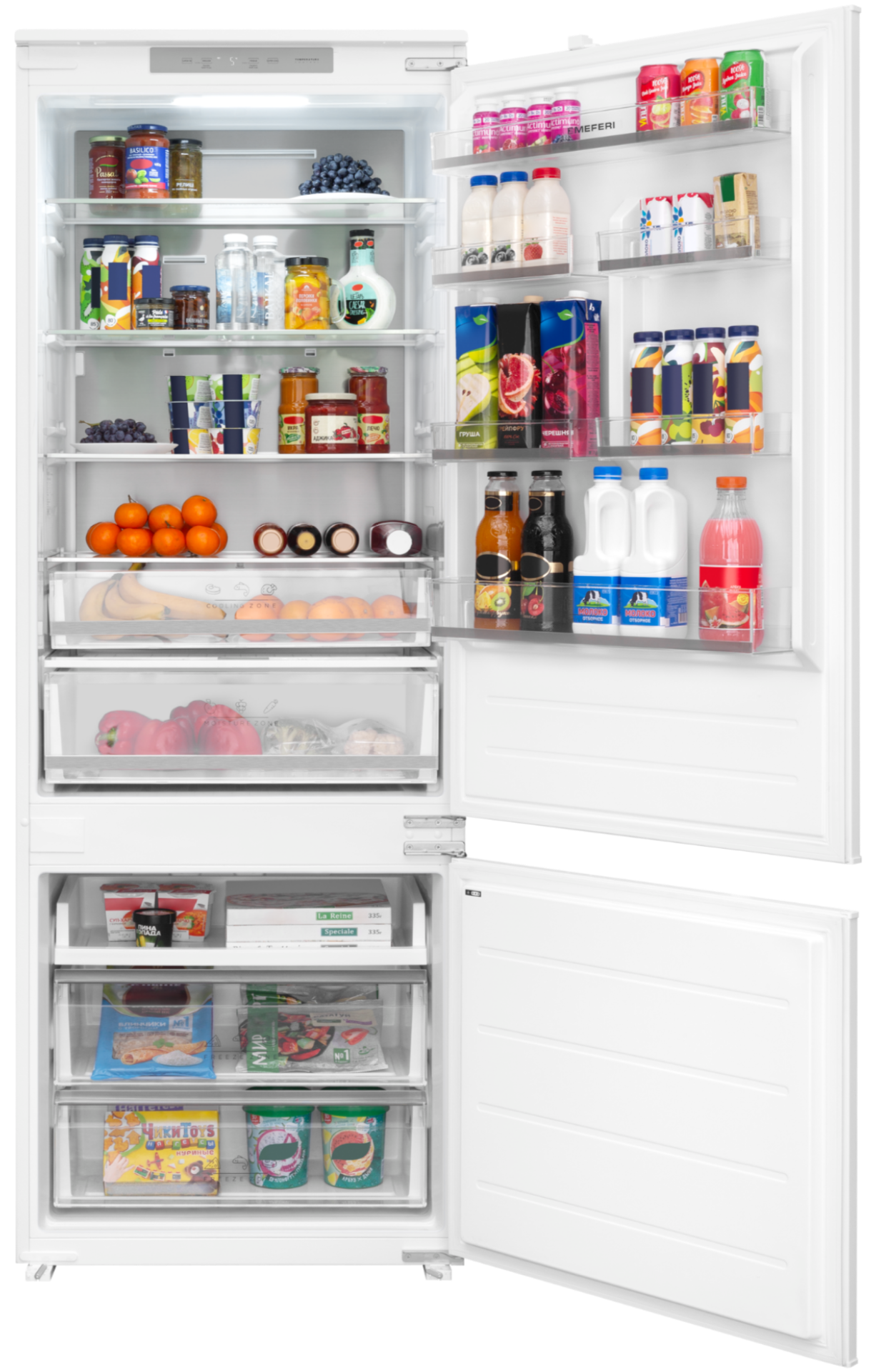 Холодильник встраиваемый с инвертором MEFERI MBR193 XL TOTAL NO FROST COMFORT объем 403 л, высота 193 см, перенавешиваемые двери, TOTAL NO FROST, Metal Cooling, быстрое охлаждение и замораживание