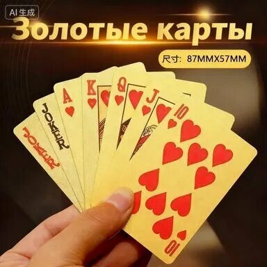 Игральные карты "Золотые" 54 шт , Водонепроницаемые пластиковые карты с матовой поверхностью , Настольные игры для взрослых и детей