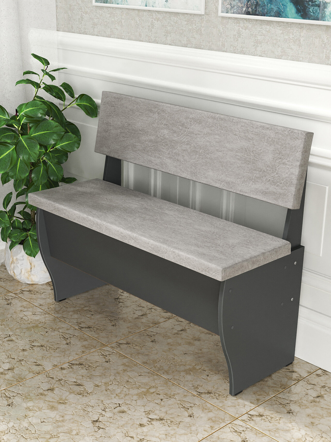 Скамья с мягкими сиденьем и спинкой, потайной ящик