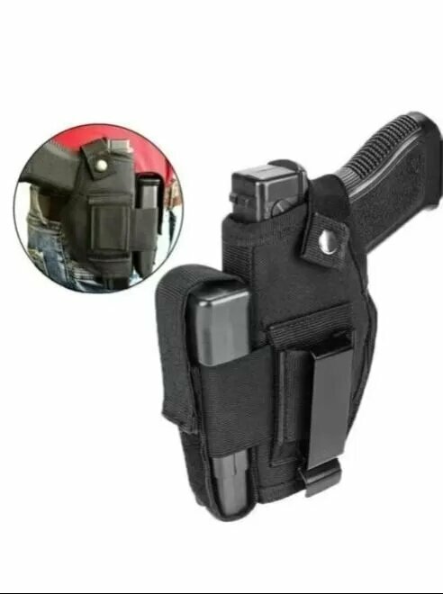 Кобура для ПМ поясная на ремень. Кобура для пистолета универсальная, с карманом для магазина, цвет черный