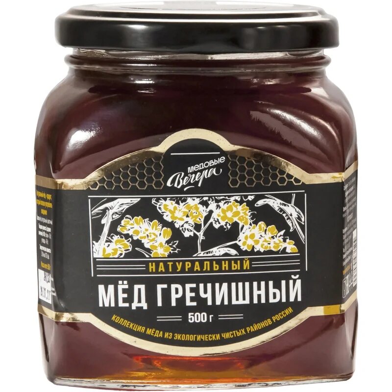 Мед Медовые Вечера Гречишный натуральный , стекло, 500г, 1619809