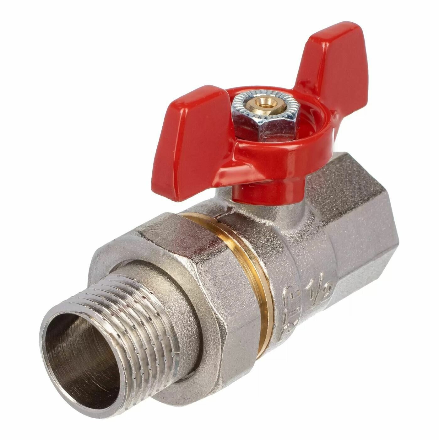 Кран шаровой с американкой ручка бабочка, латунь, внутренняя/наружная резьба 1", PN40 никель, RTP